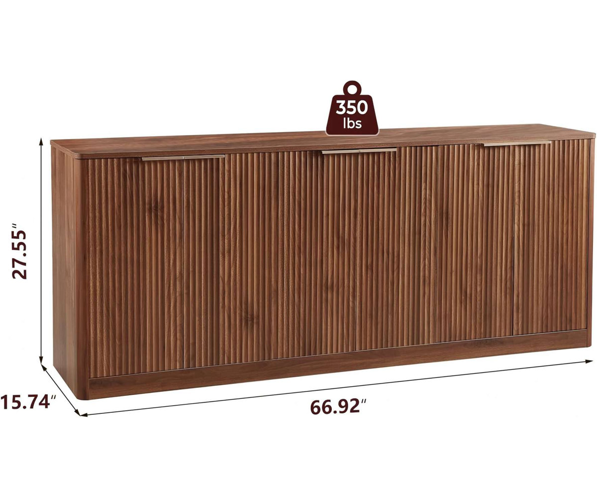 Ebern Designs 67" Fluted Sideboard Buffet Cabinet With Storage, Large Buffet Cabinet With 6 ...